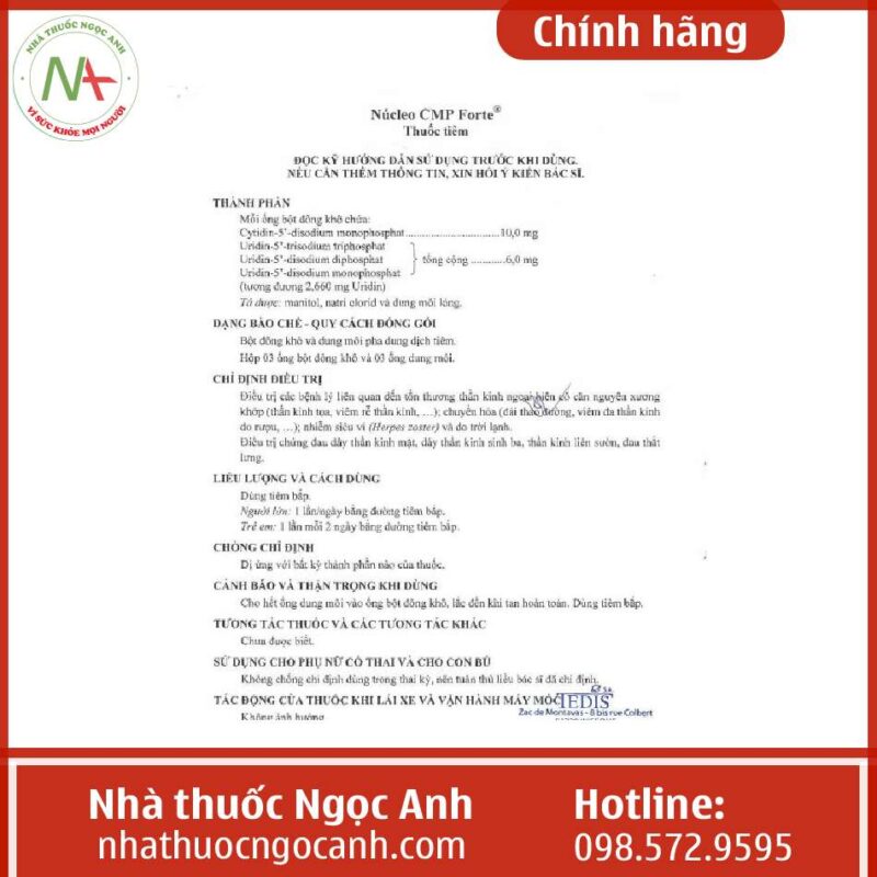Thuốc Nucleo CMP Forte (bột pha tiêm): Công dụng, liều dùng, tác dụng phụ