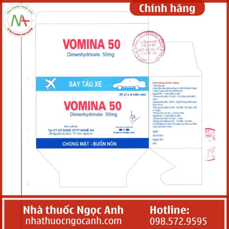 Thuốc Vomina 50 là thuốc gì, liều dùng, giá bao nhiêu, mua ở đâu?