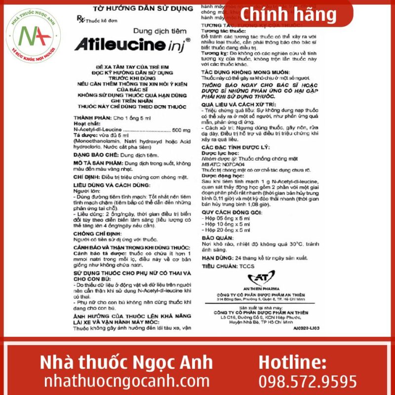 Thuốc Atileucine inj 500mg/5ml là thuốc gì, giá bao nhiêu, mua ở đâu