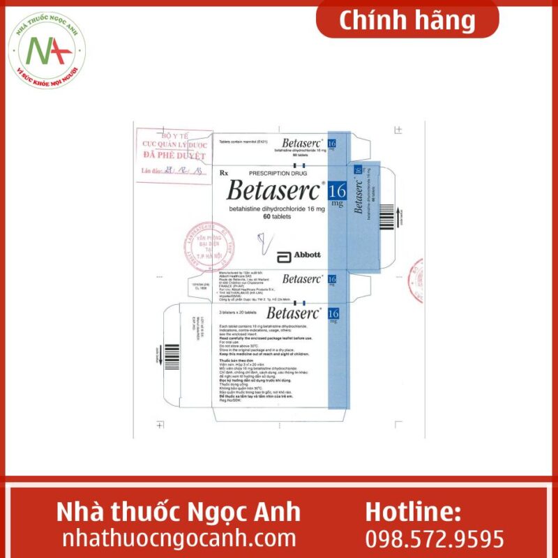 Thuốc Betaserc 16mg là thuốc gì, liều dùng, giá bao nhiêu, mua ở đâu