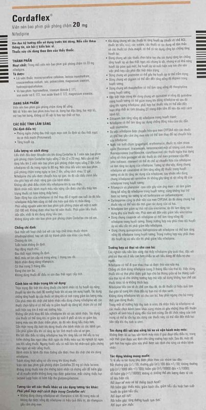 Thuốc Cordaflex 20mg là thuốc gì, chỉ định, giá bao nhiêu, mua ở đâu