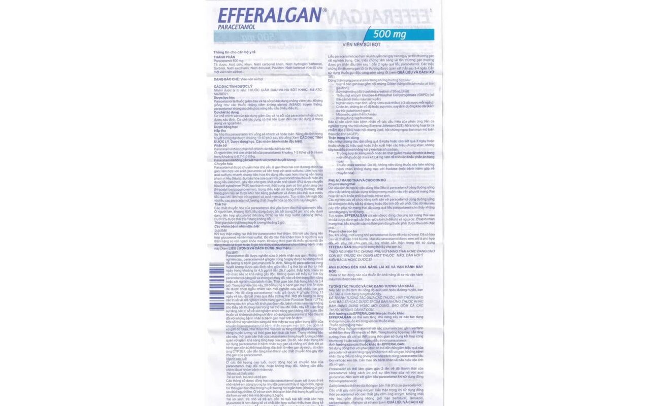 Thuốc Efferalgan 500mg: Công dụng, liều dùng, tác dụng phụ, giá bán