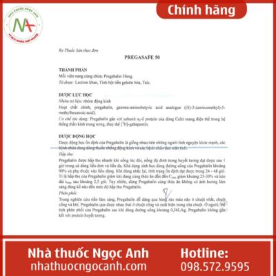 Thuốc Pregasafe 50mg: Công dụng, liều dùng, lưu ý tác dụng phụ