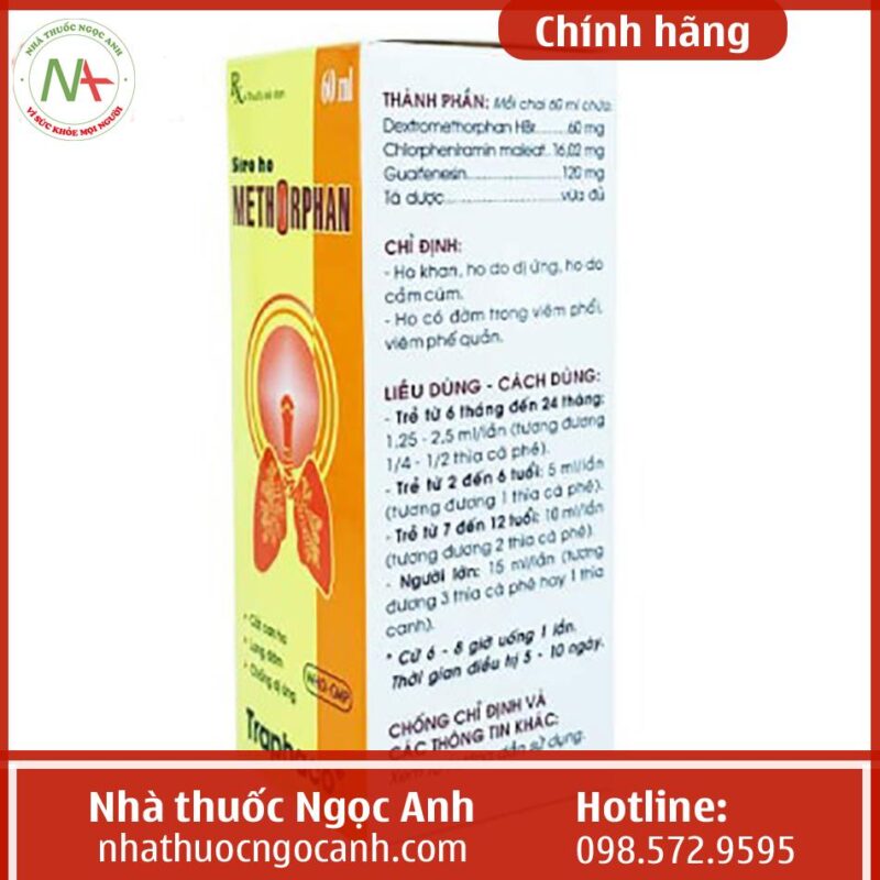 Siro ho Methorphan 60ml là thuốc gì, giá bao nhiêu, mua ở đâu?