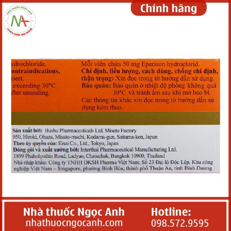 Thuốc Myonal 50mg là thuốc gì, điều trị bệnh gì, giá bao nhiêu, mua ở đâu