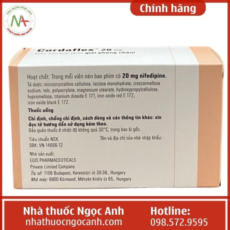 Thuốc Cordaflex 20mg là thuốc gì, chỉ định, giá bao nhiêu, mua ở đâu