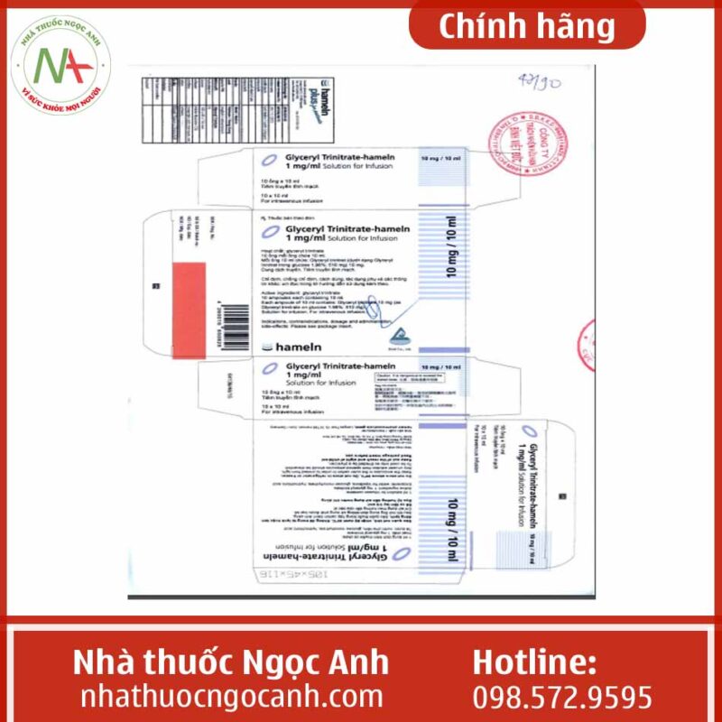 Thuốc tiêm Glyceryl Trinitrate-hameln 1mg/ml giá bao nhiêu, mua ở đâu