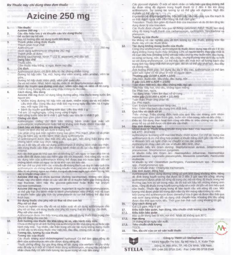 Thuốc Azicine 250mg Stella là thuốc gì, giá bao nhiêu, mua ở đâu?