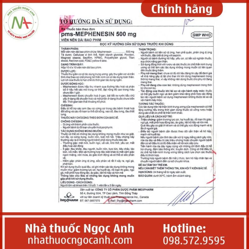 Thuốc Mephenesin 500mg IMEXPHARM: Công dụng, liều dùng, lưu ý