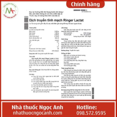 Thuốc Ringer Lactate: Công dụng, liều dùng, lưu ý tác dụng phụ