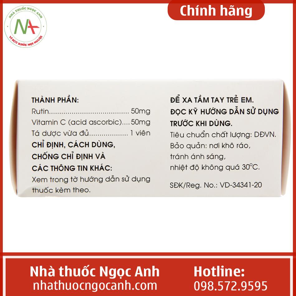 Thuốc Rutin-Vitamin C Mekophar giá bao nhiêu, mua ở đâu?