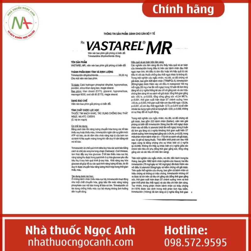 Thuốc Vastarel MR 35mg: Công dụng, liều dùng, lưu ý, giá bán