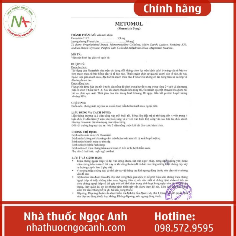 Thuốc Metomol Tablets: Công dụng, liều dùng, lưu ý tác dụng phụ, giá bán