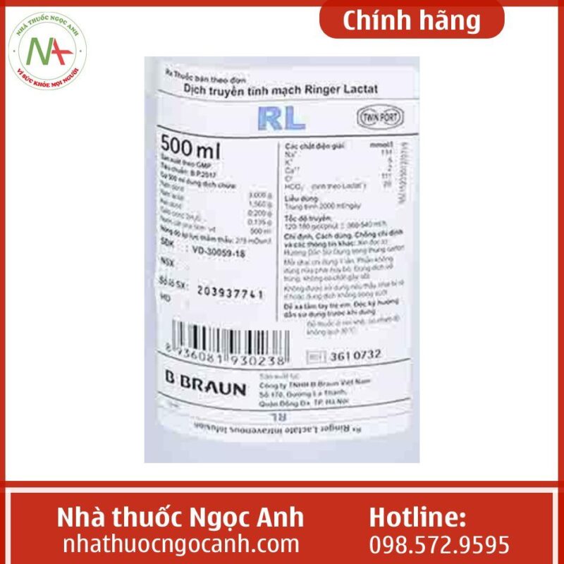 Thuốc Ringer Lactat 500ml B. Braun là gì, giá bao nhiêu, mua ở đâu