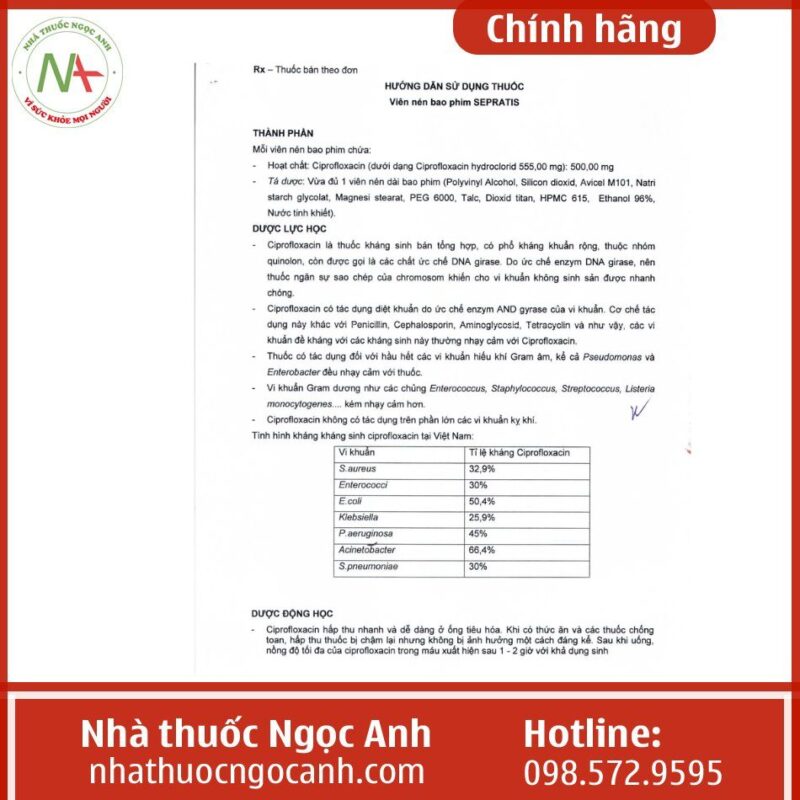 Thuốc Sepratis 500mg: Công dụng, liều dùng, lưu ý tác dụng phụ