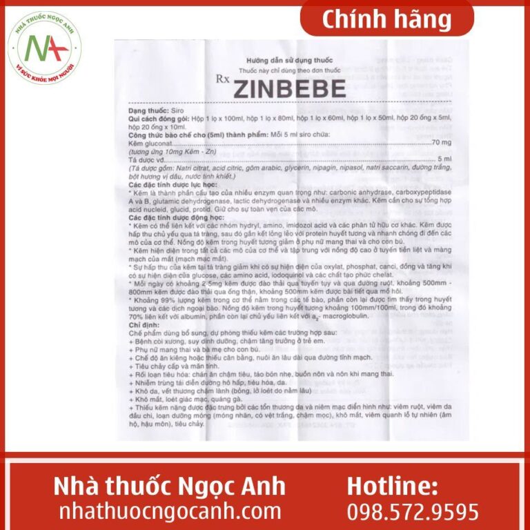 Thuốc Zinbebe Siro: Công dụng, liều dùng, tác dụng phụ, giá bán
