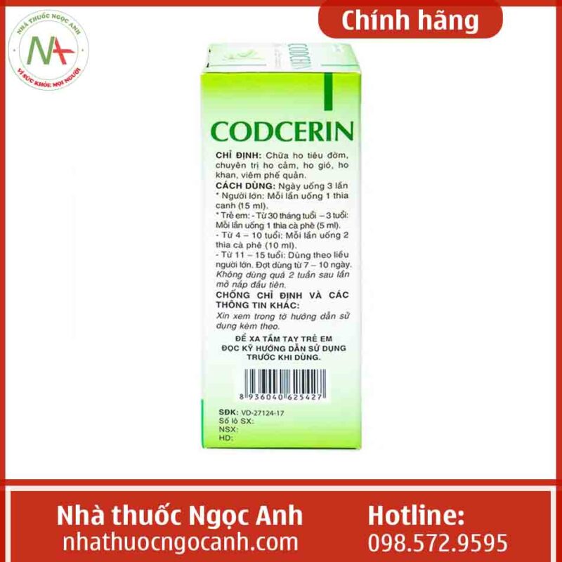 Thuốc Codcerin siro là thuốc gì, tác dụng gì, giá bao nhiêu, mua ở đâu