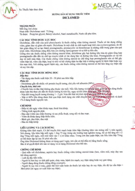 Thuốc Diclomed: Công dụng, liều dùng, lưu ý tác dụng phụ, giá bán