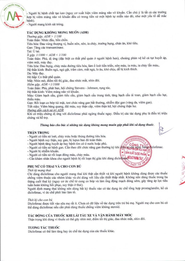 Thuốc Diclomed: Công dụng, liều dùng, lưu ý tác dụng phụ, giá bán