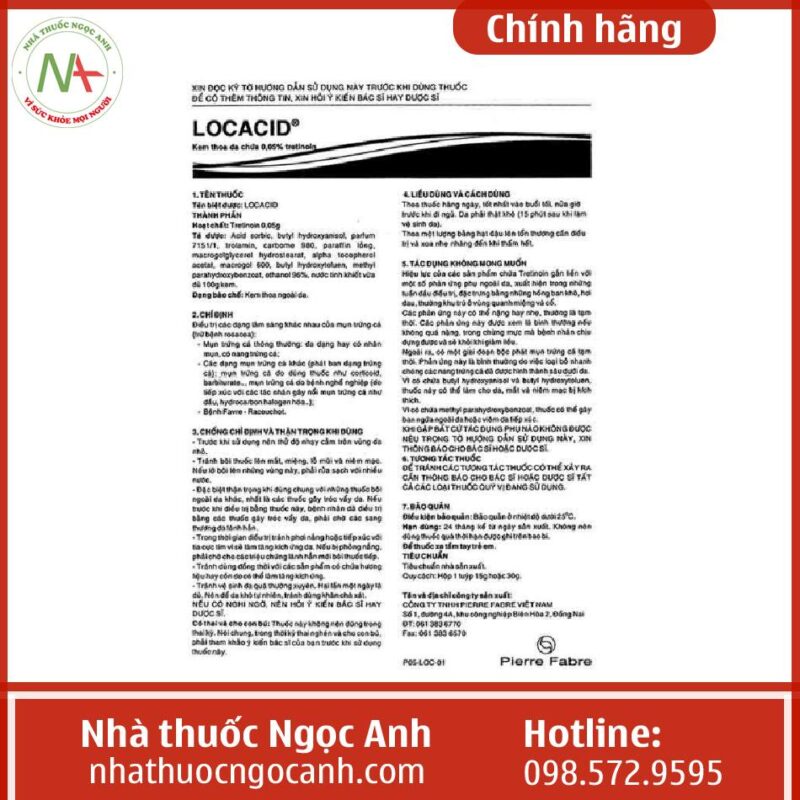 Thuốc Locacid 0,05% Pierre Fabre là thuốc gì, giá bao nhiêu, mua ở đâu