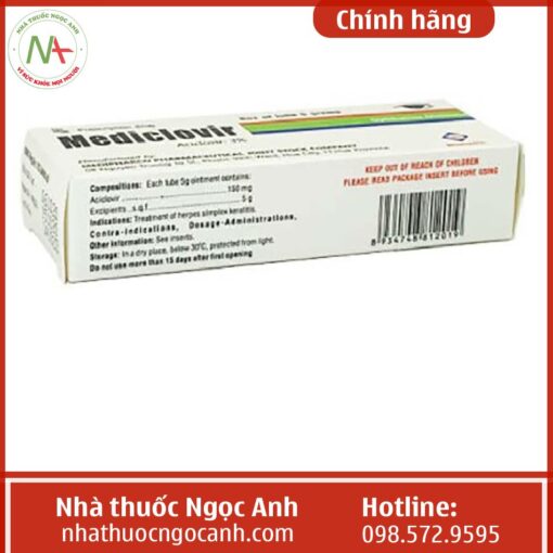 Thuốc tra mắt Mediclovir 5g cách sử dụng, giá bao nhiêu, mua ở đâu