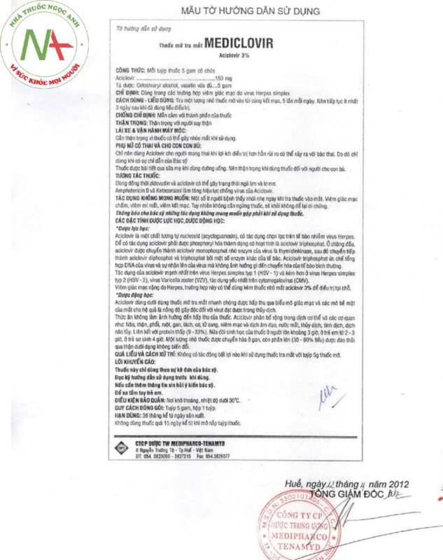 Thuốc MEDICLOVIR: Công dụng, liều dùng, giá bán