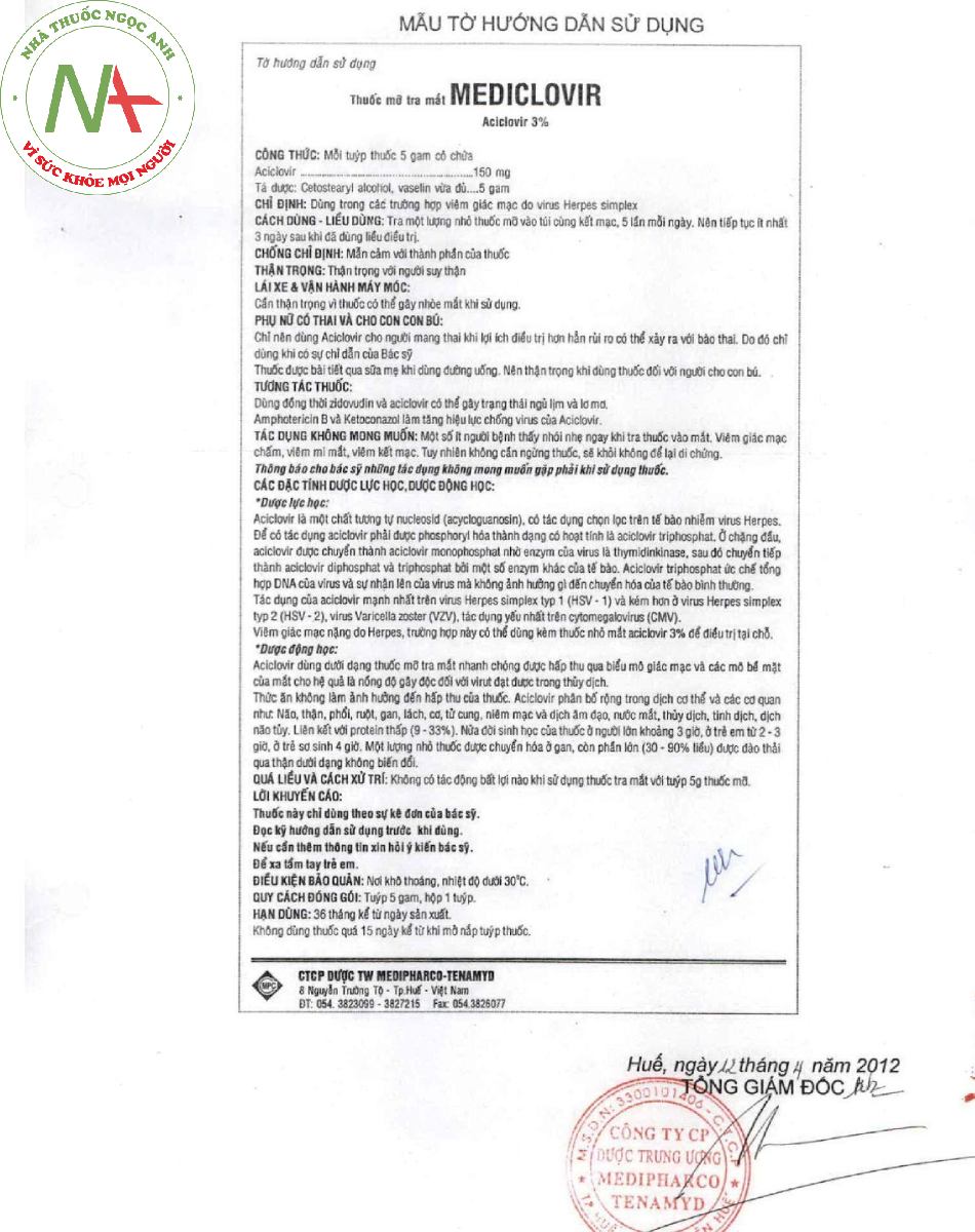 Thuốc MEDICLOVIR: Công dụng, liều dùng, giá bán