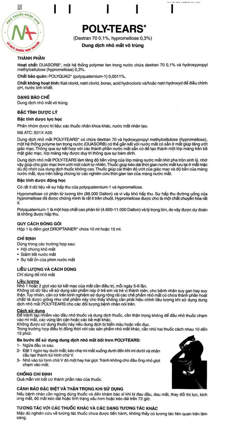 Thuốc nhỏ mắt Poly-Tears có tác dụng gì, giá bao nhiêu, mua ở đâu