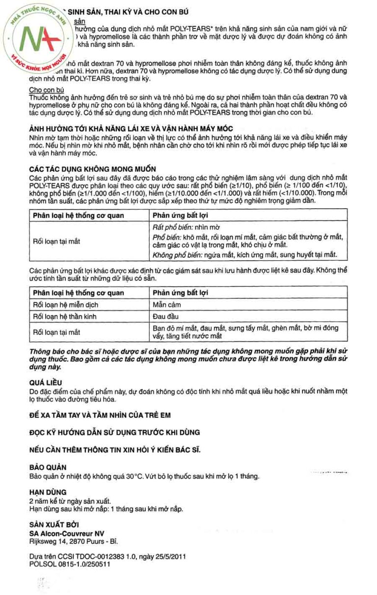 Thuốc nhỏ mắt Poly-Tears có tác dụng gì, giá bao nhiêu, mua ở đâu