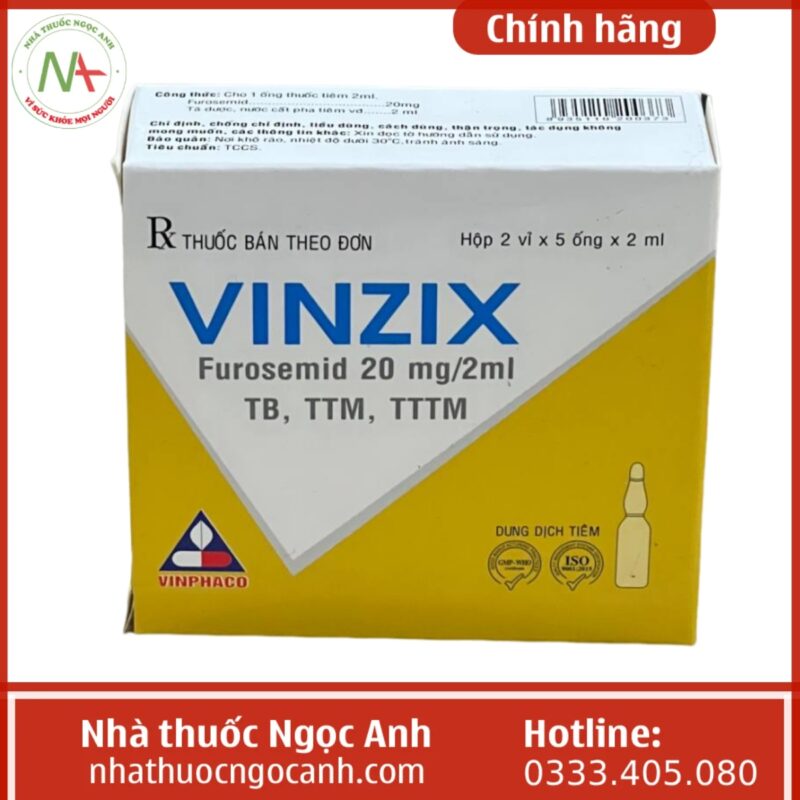 Thuốc tiêm tĩnh mạch Vinzix 20mg/2ml giá bao nhiêu, mua ở đâu?