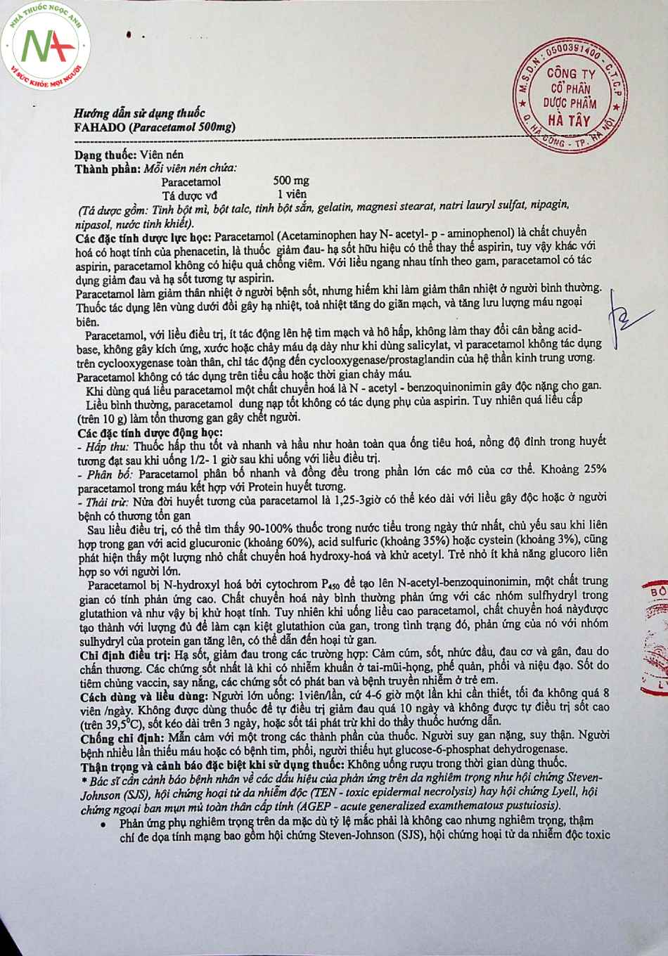 Thuốc Fahado 500mg Hataphar: Công dụng, liều dùng, tác dụng phụ