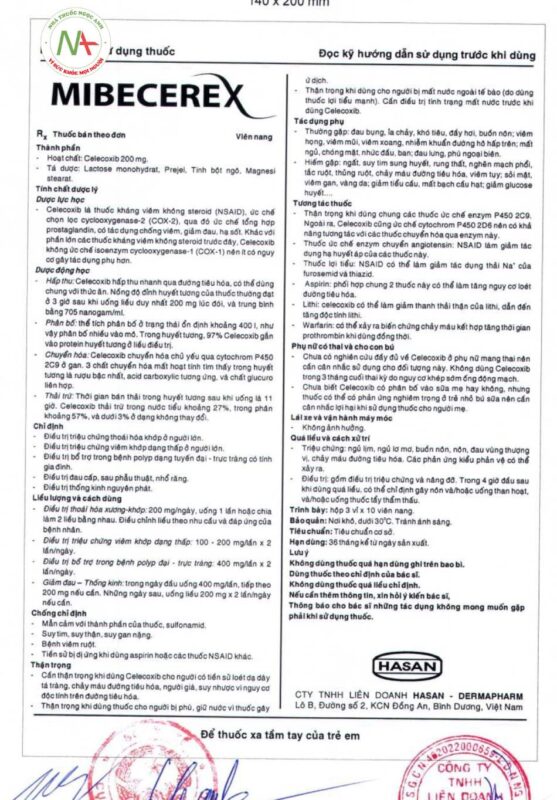 Thuốc Mibecerex 200mg là thuốc gì, giá bao nhiêu, mua ở đâu?