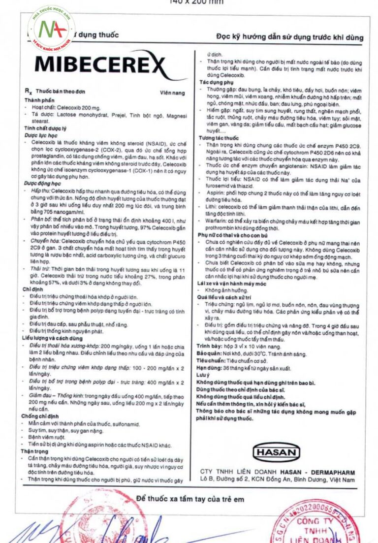 Thuốc Mibecerex 200mg là thuốc gì, giá bao nhiêu, mua ở đâu?