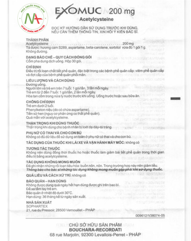 Thuốc Exomuc 200mg của Pháp là thuốc gì, giá bao nhiêu, mua ở đâu
