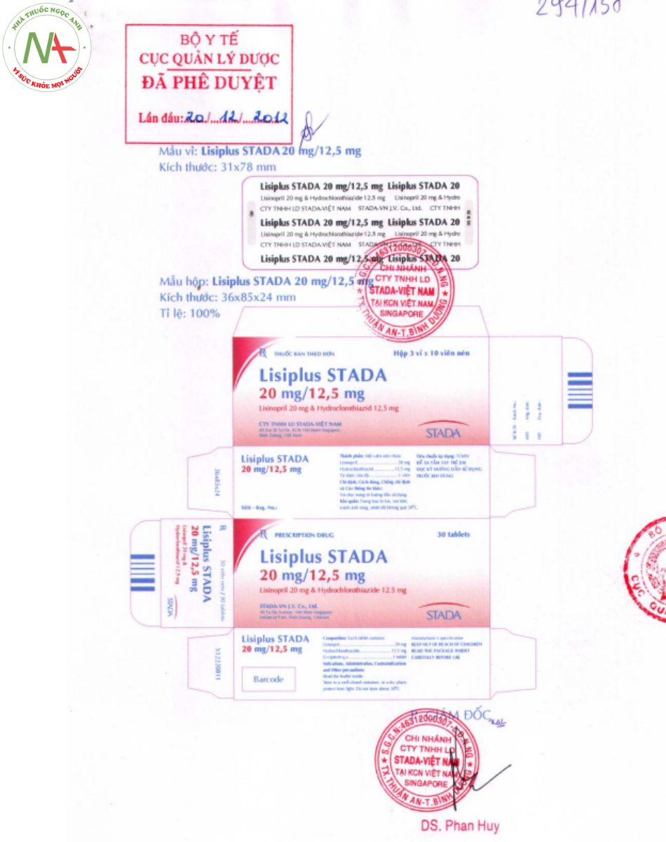 Thuốc Lisiplus Stada 20mg/12,5mg: tác dụng, liều dùng, lưu ý tác dụng ...