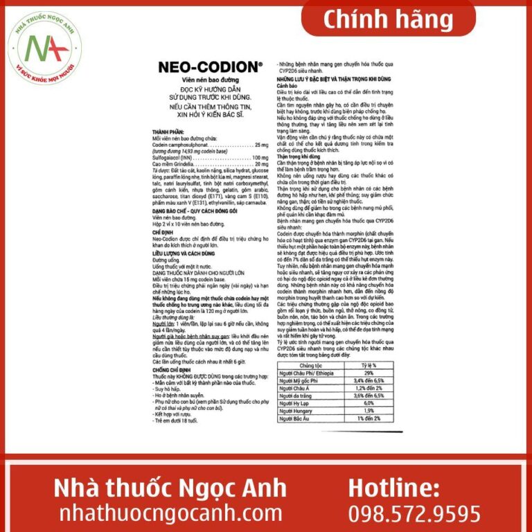 Thuốc Neo-Codion là thuốc gì? tác dụng gì, giá bán, mua ở đâu