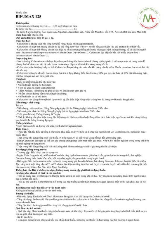 Thuốc Bifumax 125 là thuốc gì, có tác dụng gì, giá bao nhiêu, mua ở đâu