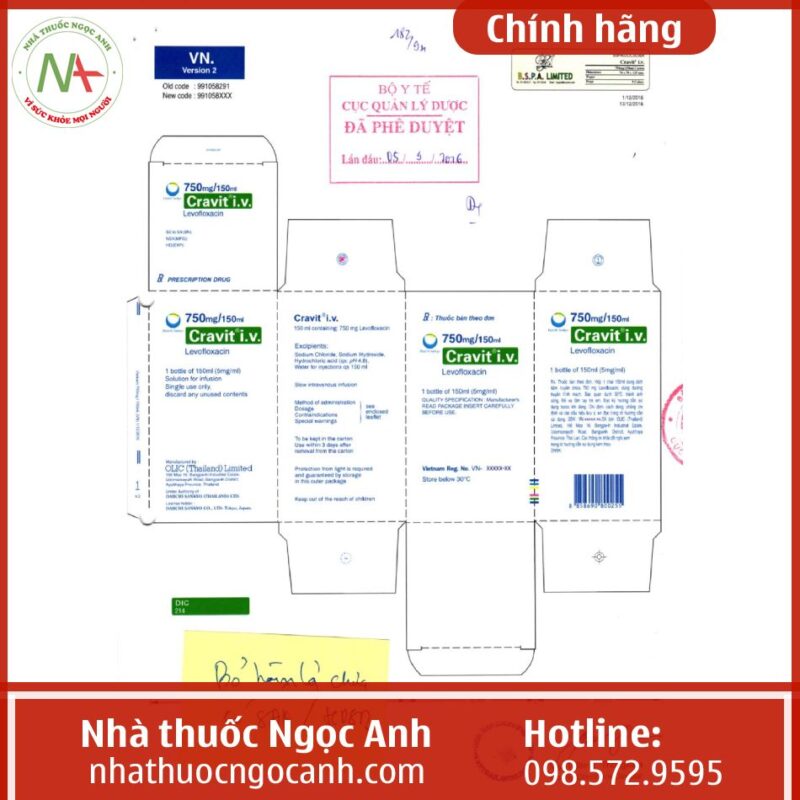 Thuốc Cravit i.v. 500mg/100ml là thuốc gì, giá bao nhiêu, mua ở đâu