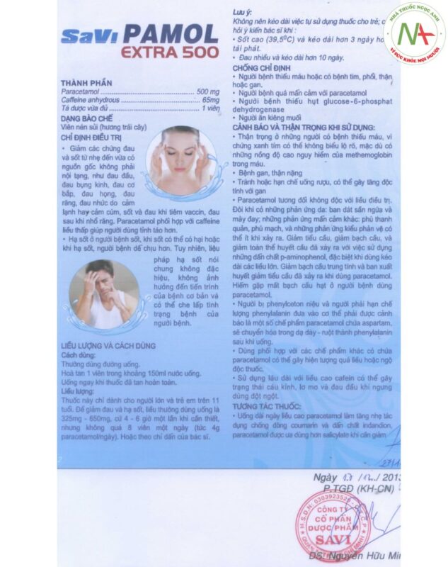 Thuốc Savi Pamol Extra 500: Công dụng, liều dùng, lưu ý tác dụng phụ