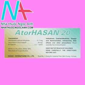 Thuốc Atorhasan 20: Công dụng, liều dùng, lưu ý tác dụng phụ, giá bán