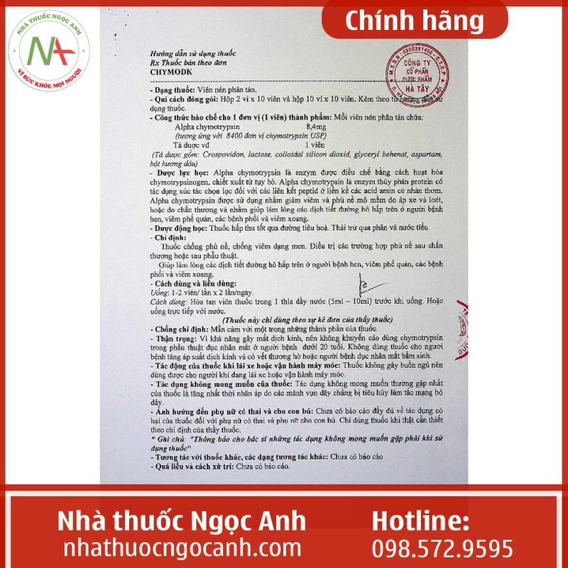 Thuốc Chymodk 8,4mg: Công dụng, liều dùng, lưu ý tác dụng phụ