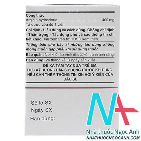 Thuốc A.T ARGININ 400mg: Công dụng, liều dùng, tác dụng phụ, giá bán