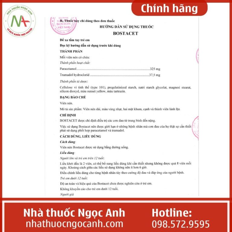 Thuốc Bostacet là thuốc gì, tác dụng, giá bao nhiêu, mua ở đâu