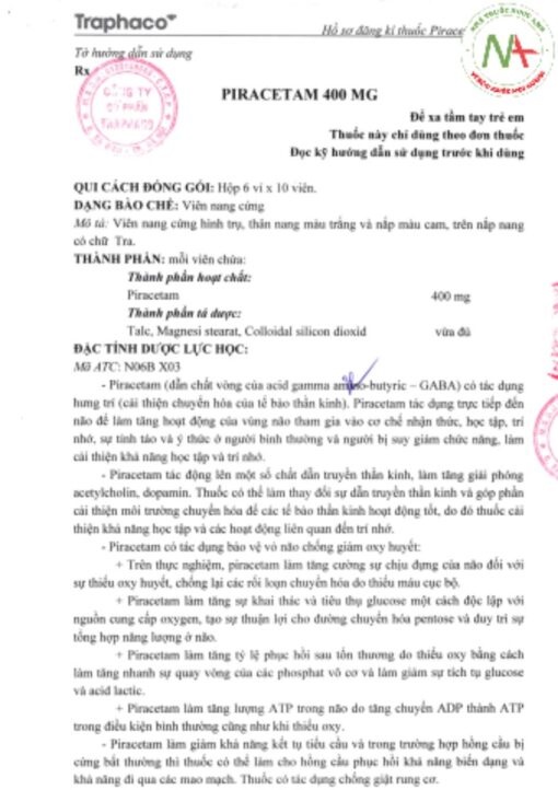 Thuốc Piracetam 400mg Traphaco: Công dụng, liều dùng?