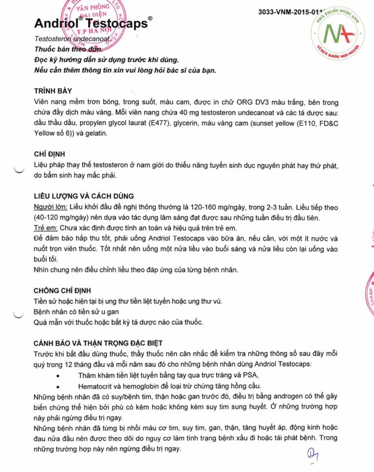 Thuốc Andriol testocaps 40mg giá bao nhiêu, mua ở đâu TPHCM?