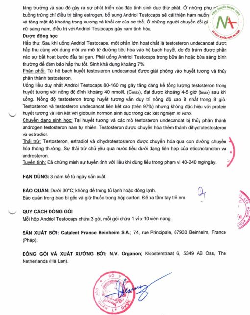 Thuốc Andriol testocaps 40mg giá bao nhiêu, mua ở đâu TPHCM?