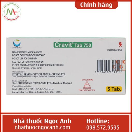 Thuốc Cravit tab 750 mg có tác dụng gì, mua ở đâu, giá bao nhiêu?