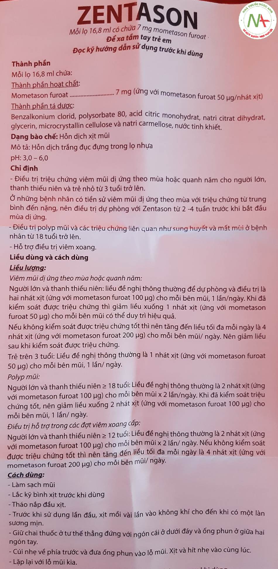 Thuốc hỗn dịch xịt mũi Zentason có tác dụng gì, giá bao nhiêu, mua ở đâu?