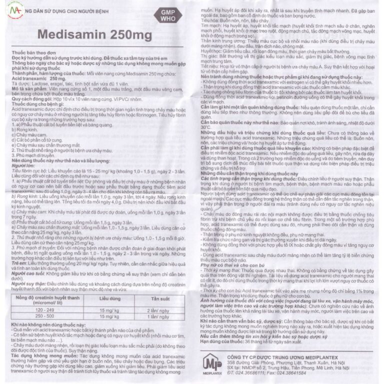Thuốc Medisamin 250mg là thuốc gì, giá bao nhiêu, mua ở đâu?
