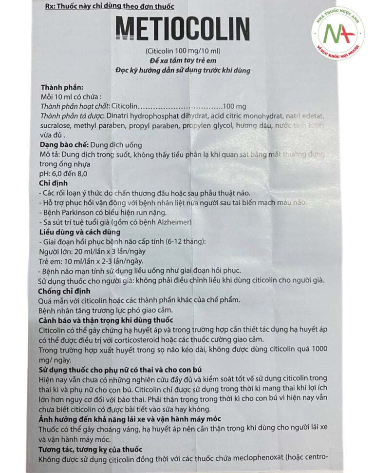 Thuốc Metiocolin 10ml là thuốc gì, uống lúc nào, giá bao nhiêu, mua ở đâu?